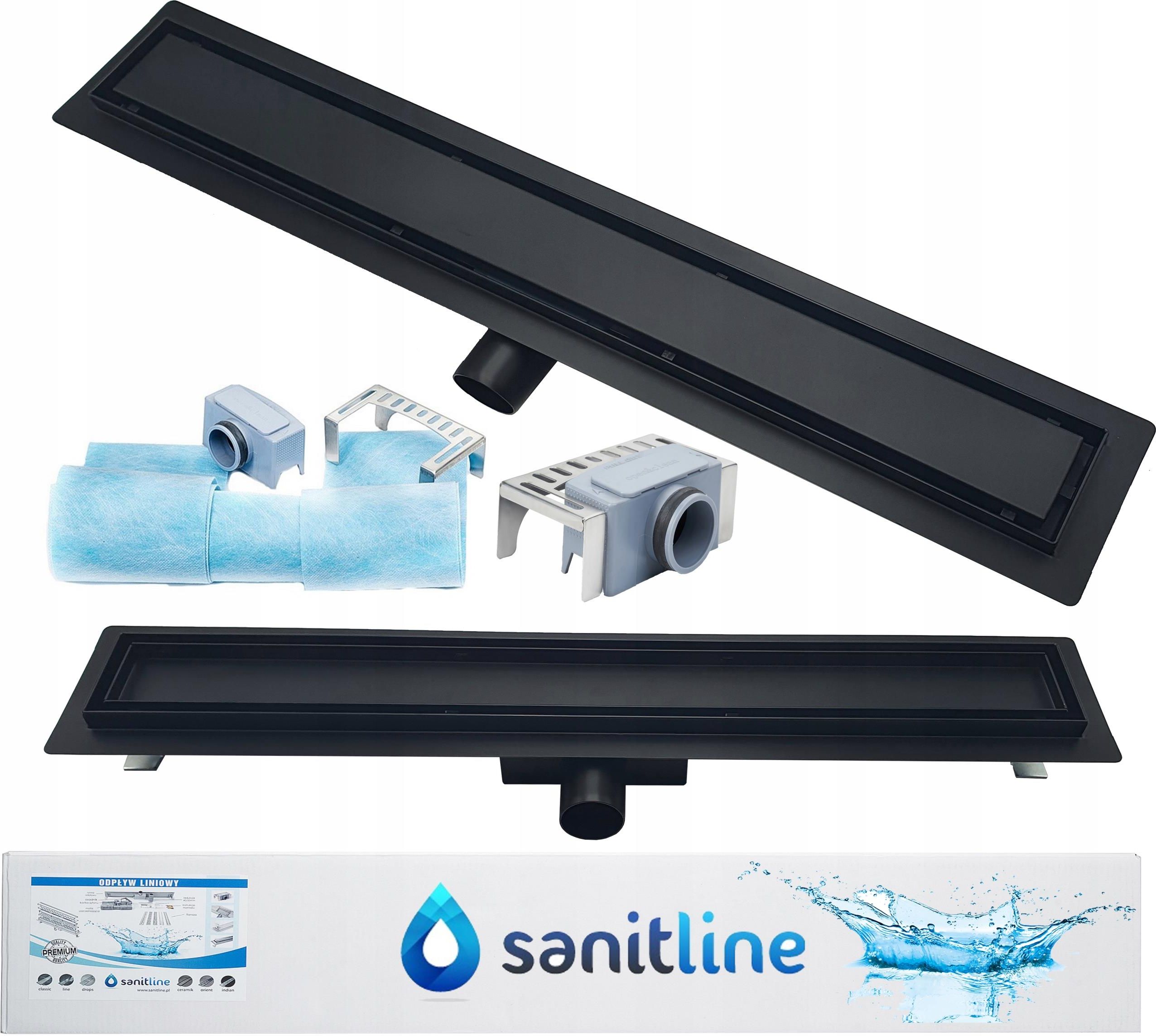 Zestaw odpływowy Sanitline Odpływ Liniowy Czarny Mat 80Cm 2W1 Niski ...