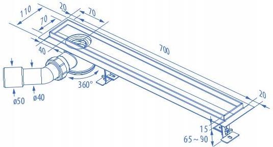 Zestaw odpływowy Estiva Odpływ Liniowy 70 Syfon Boczny Z Boku ...