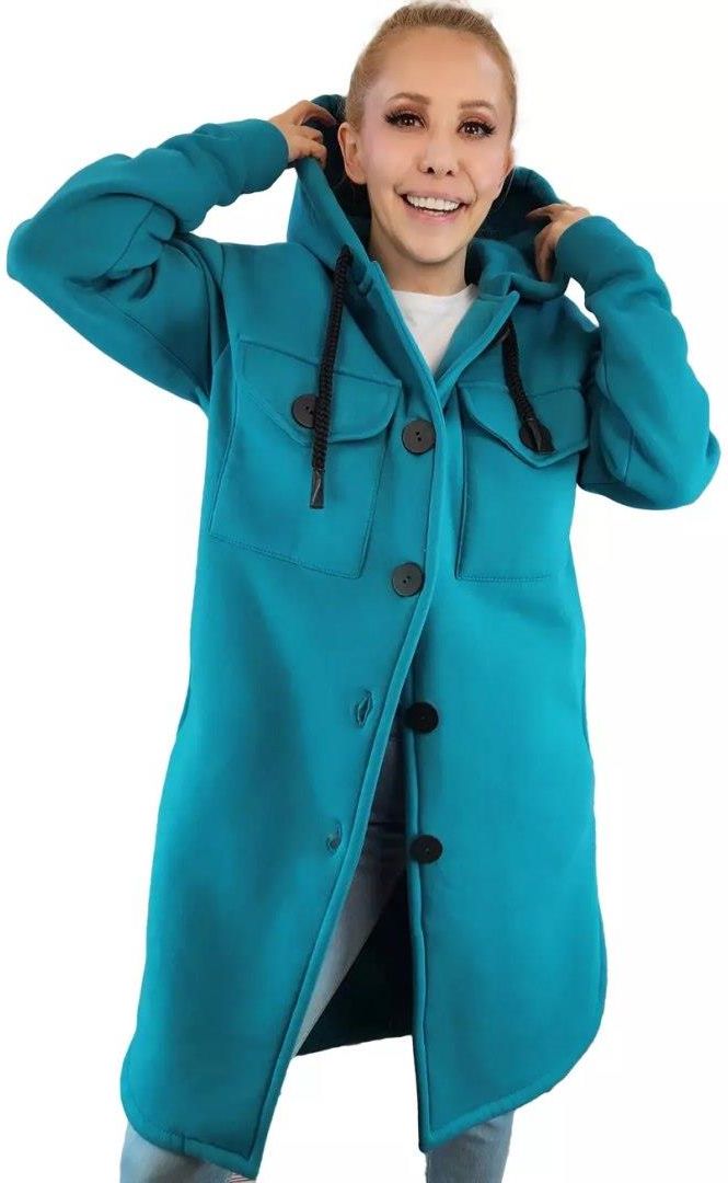 Ciepła długa bluza kurtka koszulowa bawełna (Niebieski) S (36) - Ceny i ...