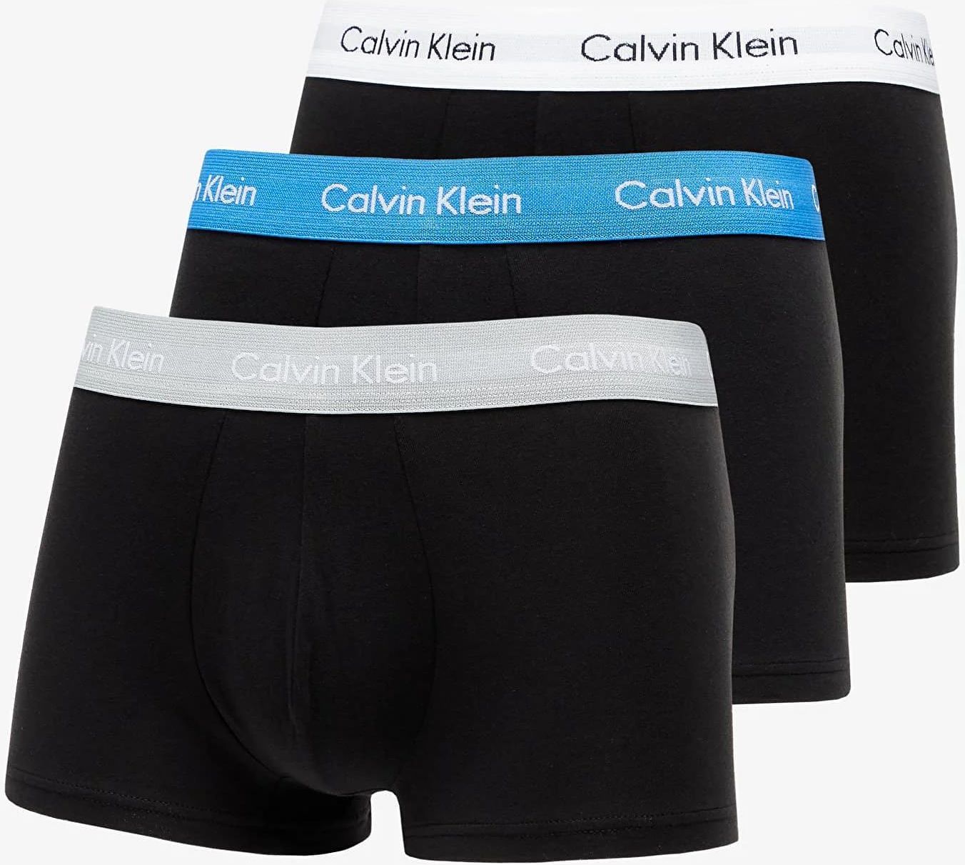 Calvin Klein Cotton Stretch Low Rise Trunk 3 Pack Black/ Grey Heather/ White/ Palace Blue Wb ...