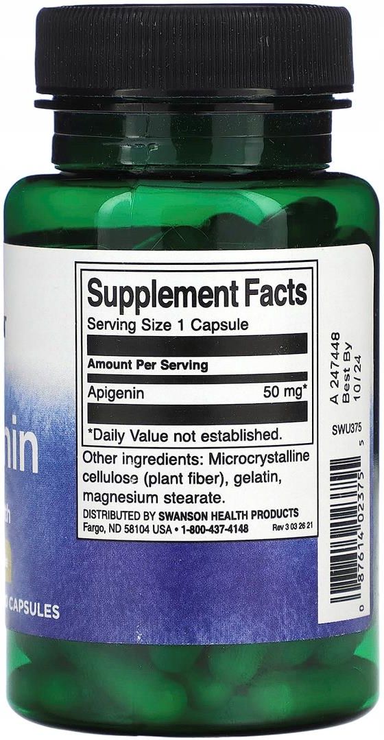Preparat medycyny naturalnej Apigenin 50mg 90kaps, Swanson - Opinie i ...