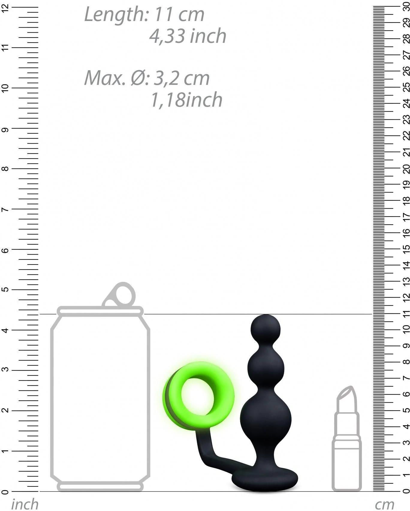Ouch! Ouch Beads Butt Plug With Cock Ring Gitd Neon Green/Black - Ceneo.pl