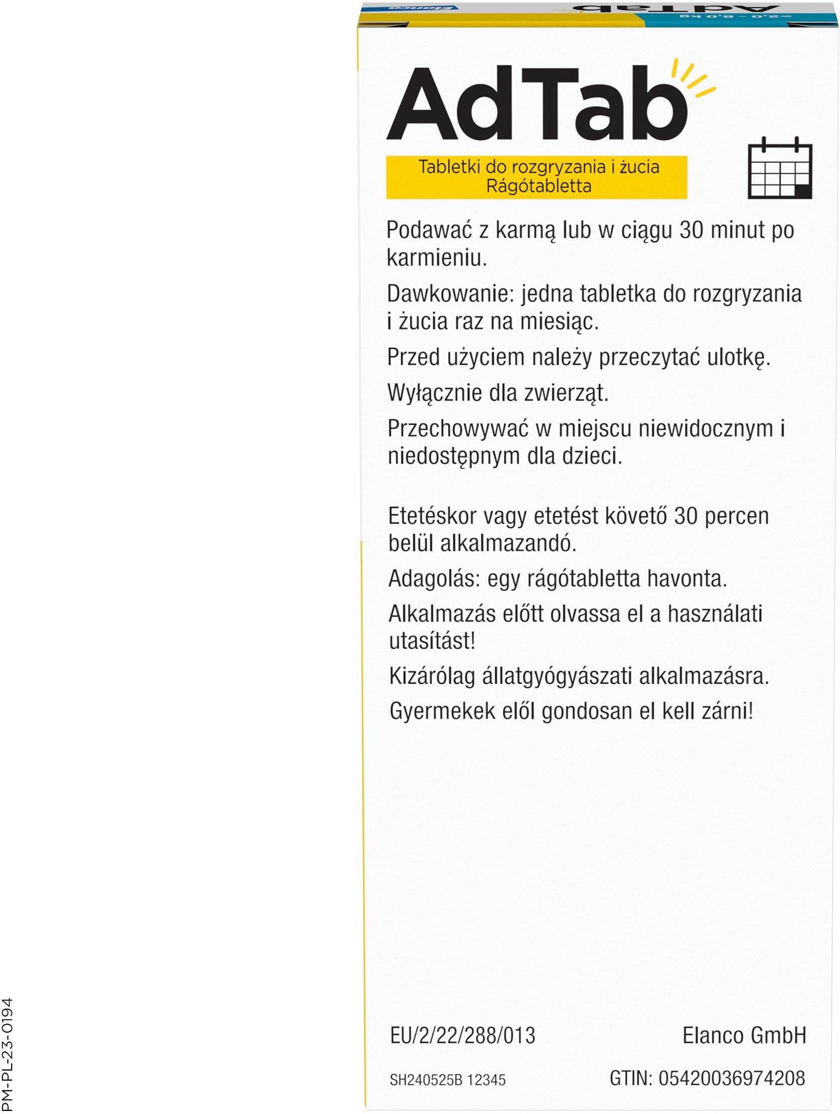 Elanco AdTab Cat Tabletki Przeciw Pchłom i Kleszczom 48 mg x 1 tabl. 2 ...