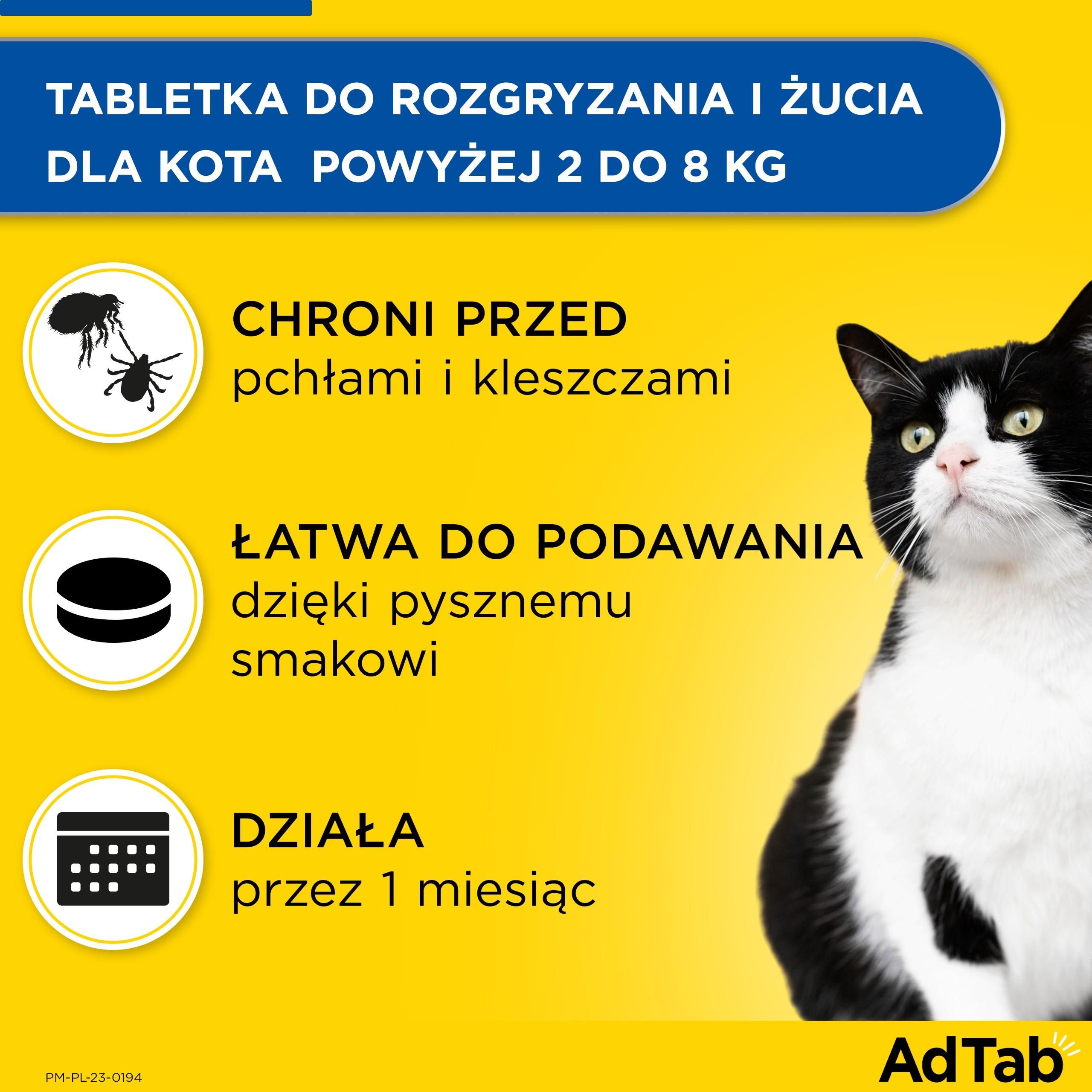 Elanco AdTab Cat Tabletki Przeciw Pchłom i Kleszczom 48 mg x 1 tabl. 2 ...