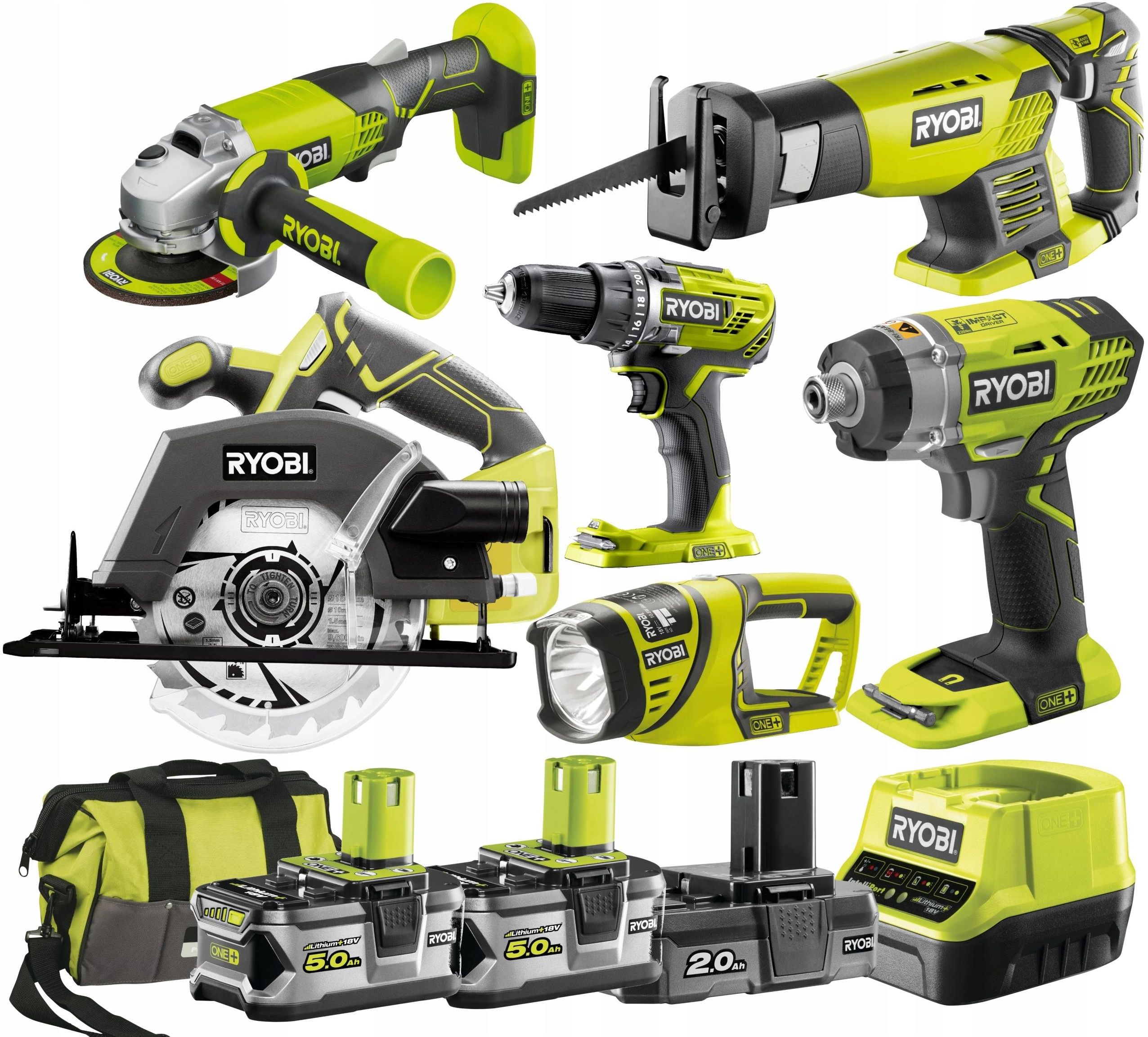 Ryobi R18DD3-0 + R18AG-0 + R18CSP-0 + RRS1801M + RID1801M + RFL180M ...