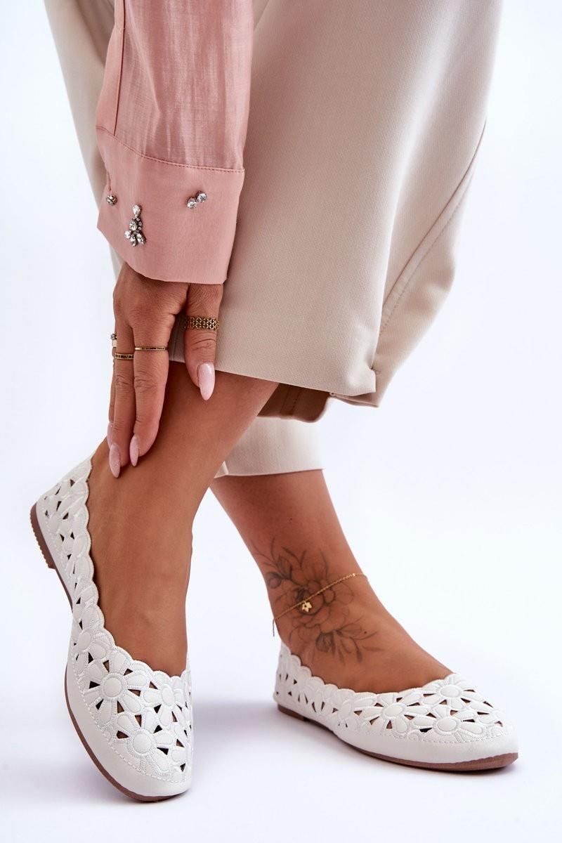 Ażurowe Błyszczące Baleriny Damskie Białe Visionary : Rozmiar - 38 ...