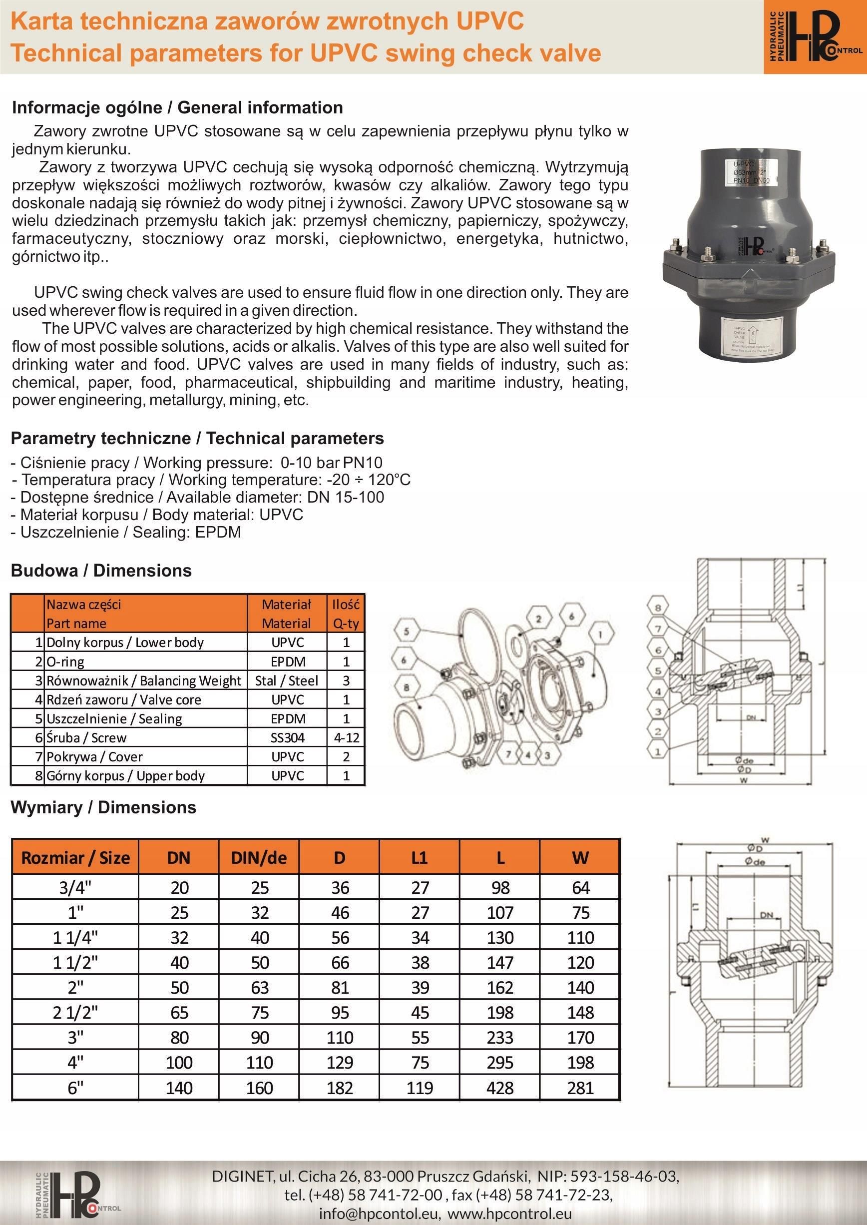 Zawór Hpcontrol Zawór Zwrotny Upvc 1 Cal Dn25 Pn10 U12PG31641 - Opinie i ceny na Ceneo.pl
