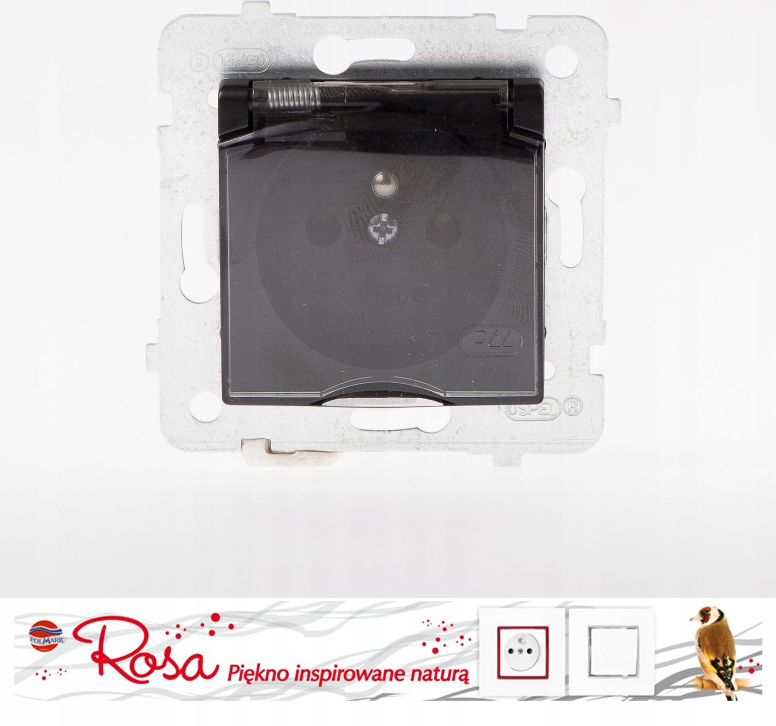 Gniazdo elektryczne Polmark Rosa Gniazdo Poj Ip44 Z/U Klapka Czarna ...