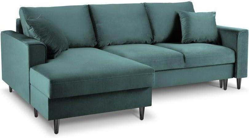 Mazzini Sofas Narożnik Z Funkcją Spania Cartadera Petrol Velvet Lewostronna Kolor Nóg Czarny ...