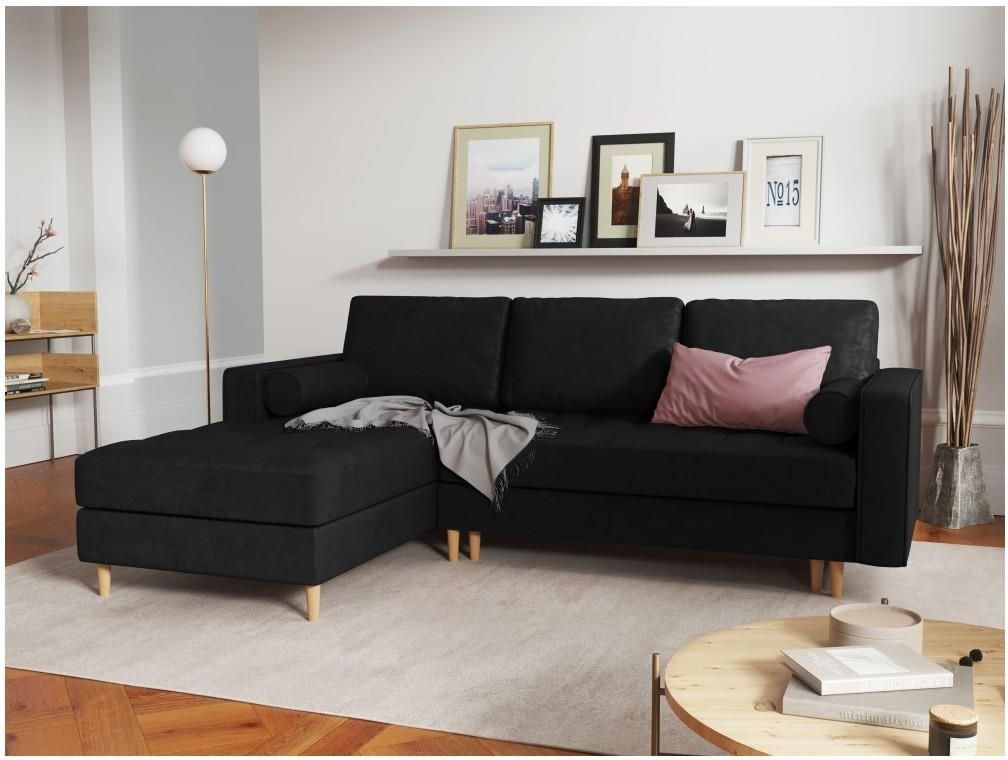 Micadoni Home Narożnik Z Funkcją Spania Gobi Black Leather Imitation ...