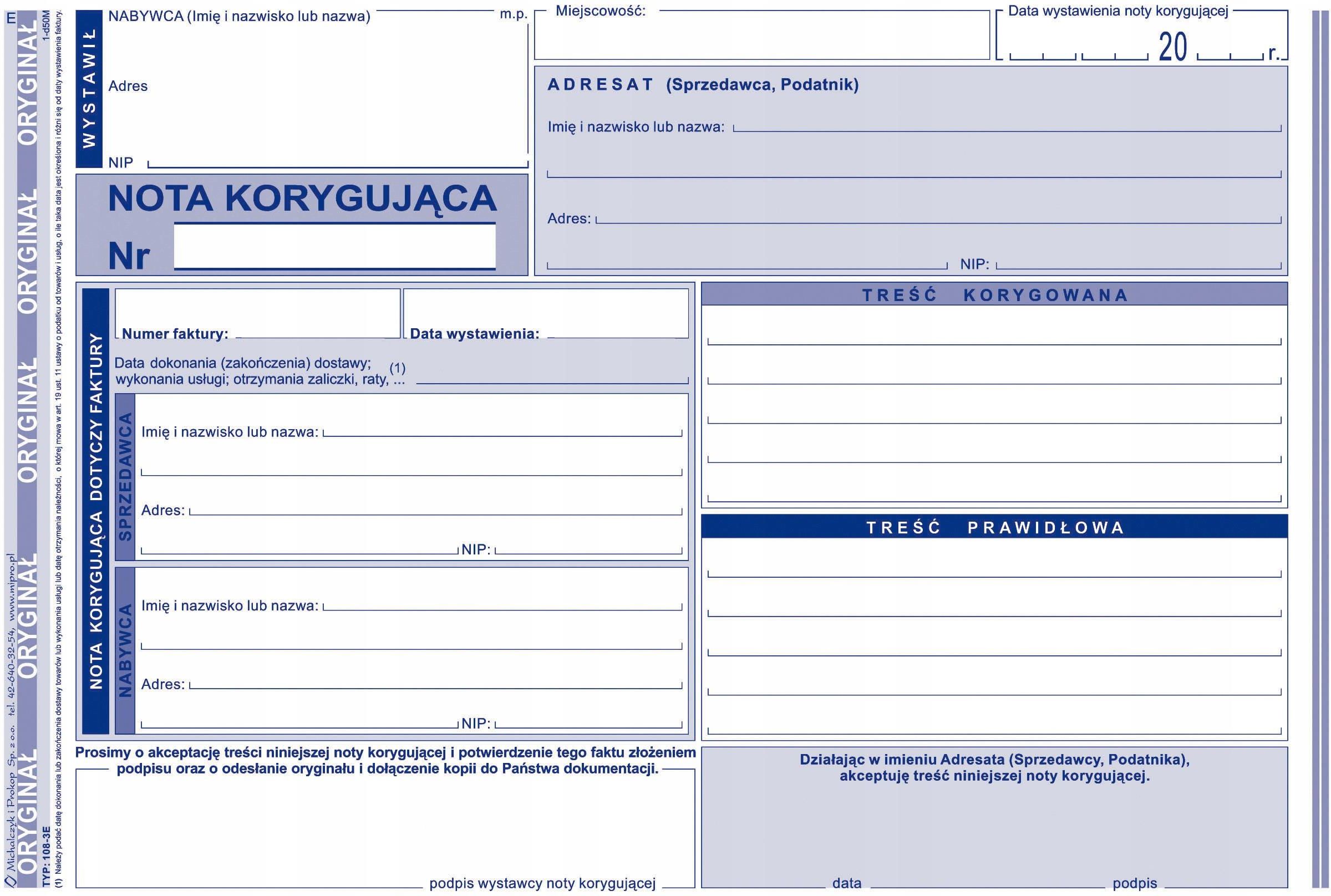 Michalczyk Druk Nk Nota Korygująca 108-3E. - Ceny i opinie - Ceneo.pl