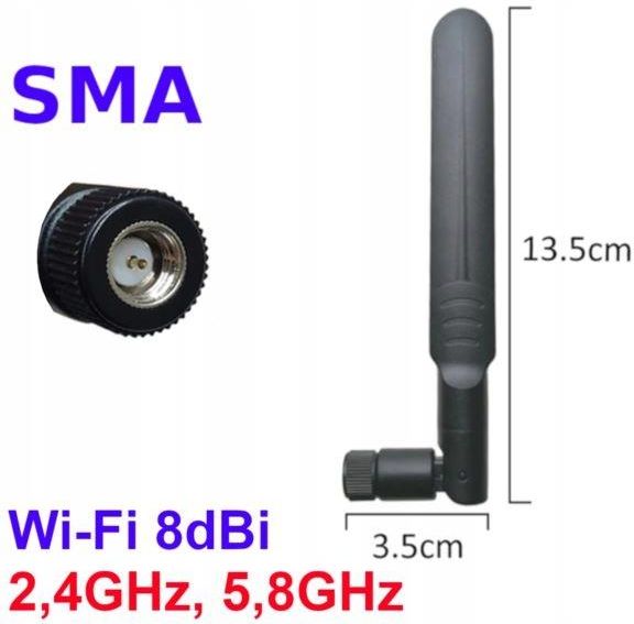 Antena Wi-Fi Rf Connectors Antena Wifi 2.4Ghz 5,8Ghz Dual Band 8Dbi Wtyk Sma ...