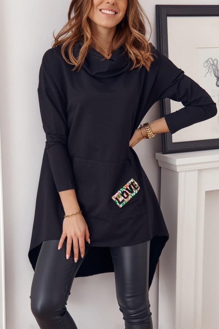 Asymetryczna tunika z kapturem oversize czarna FI589 - Ceny i opinie - Ceneo.pl