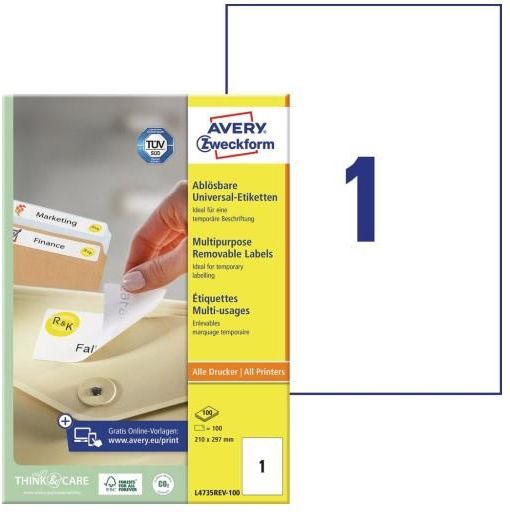 Avery Etykieta A4 210X297 Zweckform Usuwalna 100Ark - Ceny i opinie ...