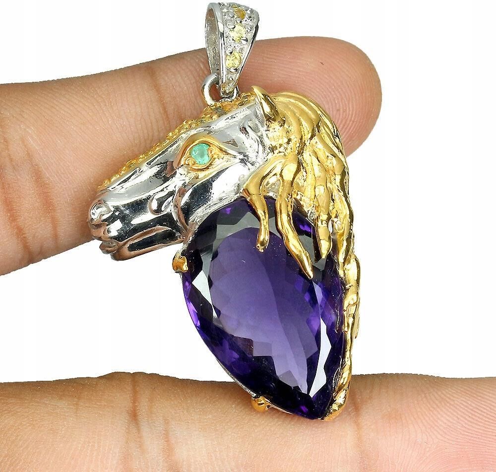 Songea Wisiorek 925 naturalny 23.91ct ametyst szafiry koń - Ceny i ...