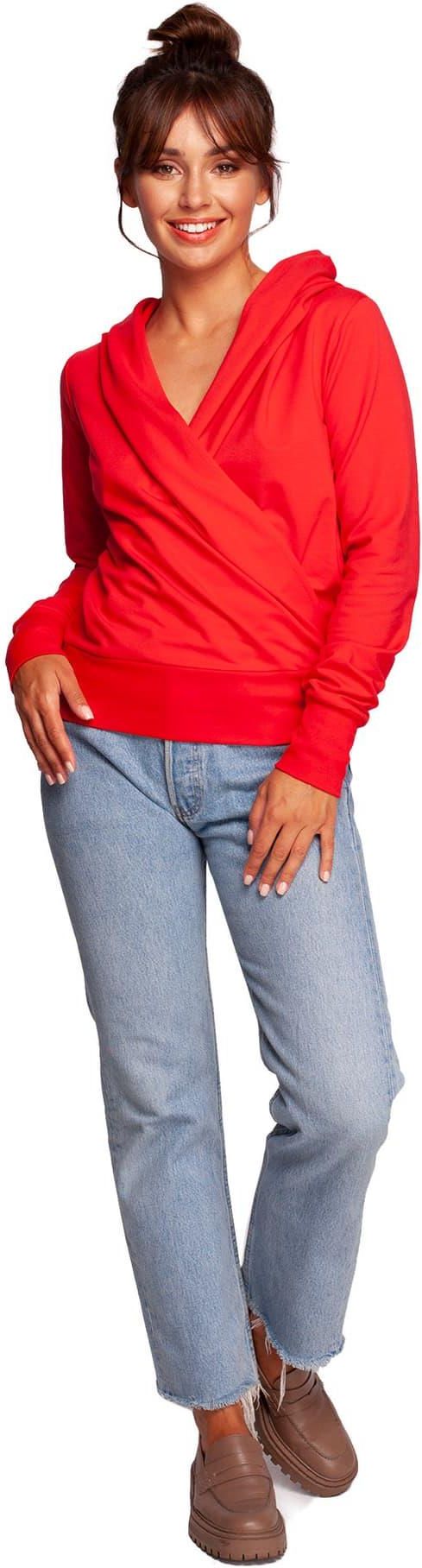 B246 Bluza na zakładkę z kapturem - czerwona (kolor czerwony, rozmiar S ...