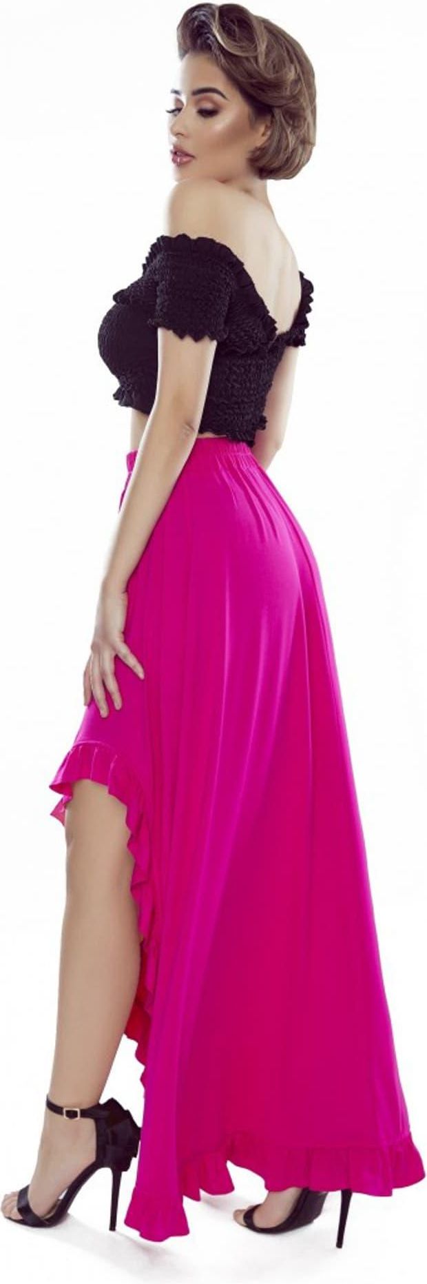 426-2 Asymetryczna maxi spódnica z falbanką - FUKSJA (kolor Fuksja ...