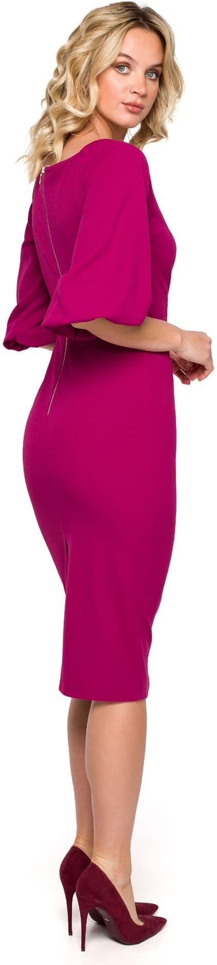 K152 Sukienka kopertowa z bufiastymi rękawami - śliwkowa (kolor śliwkowy, rozmiar S) - Ceny i ...