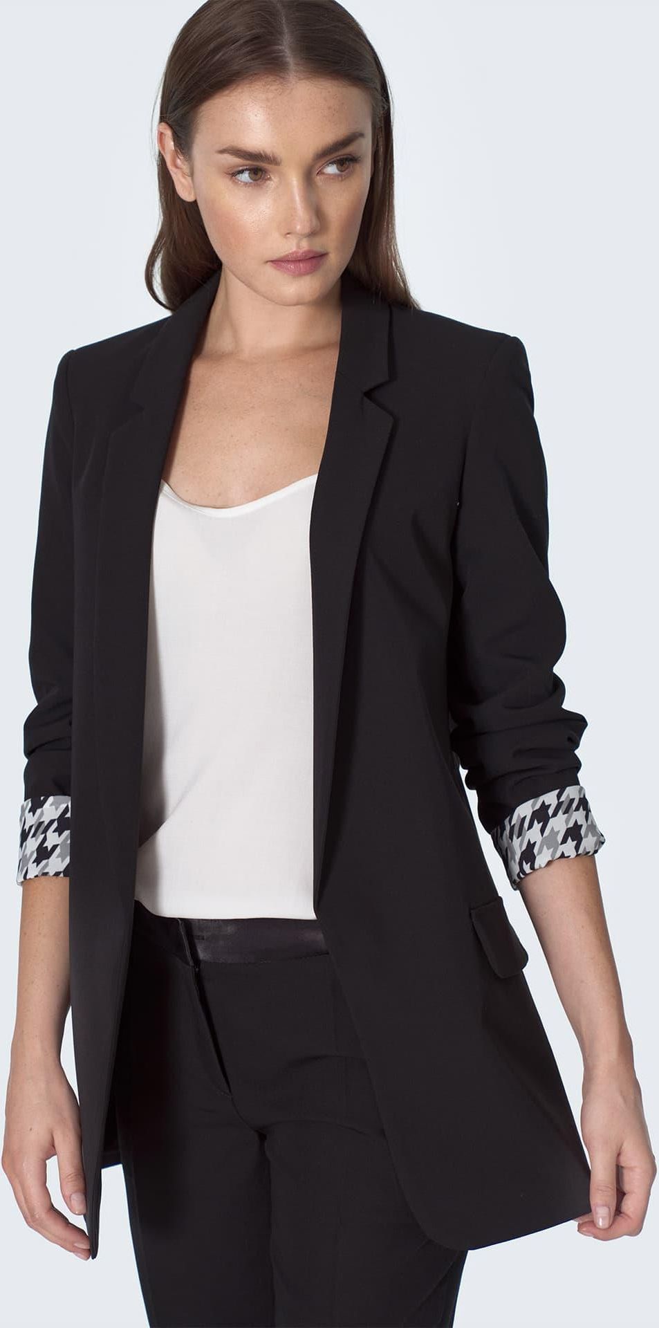 Czarny żakiet z podwijanym rękawem we wzór pepito - Z37 (kolor czarny ...