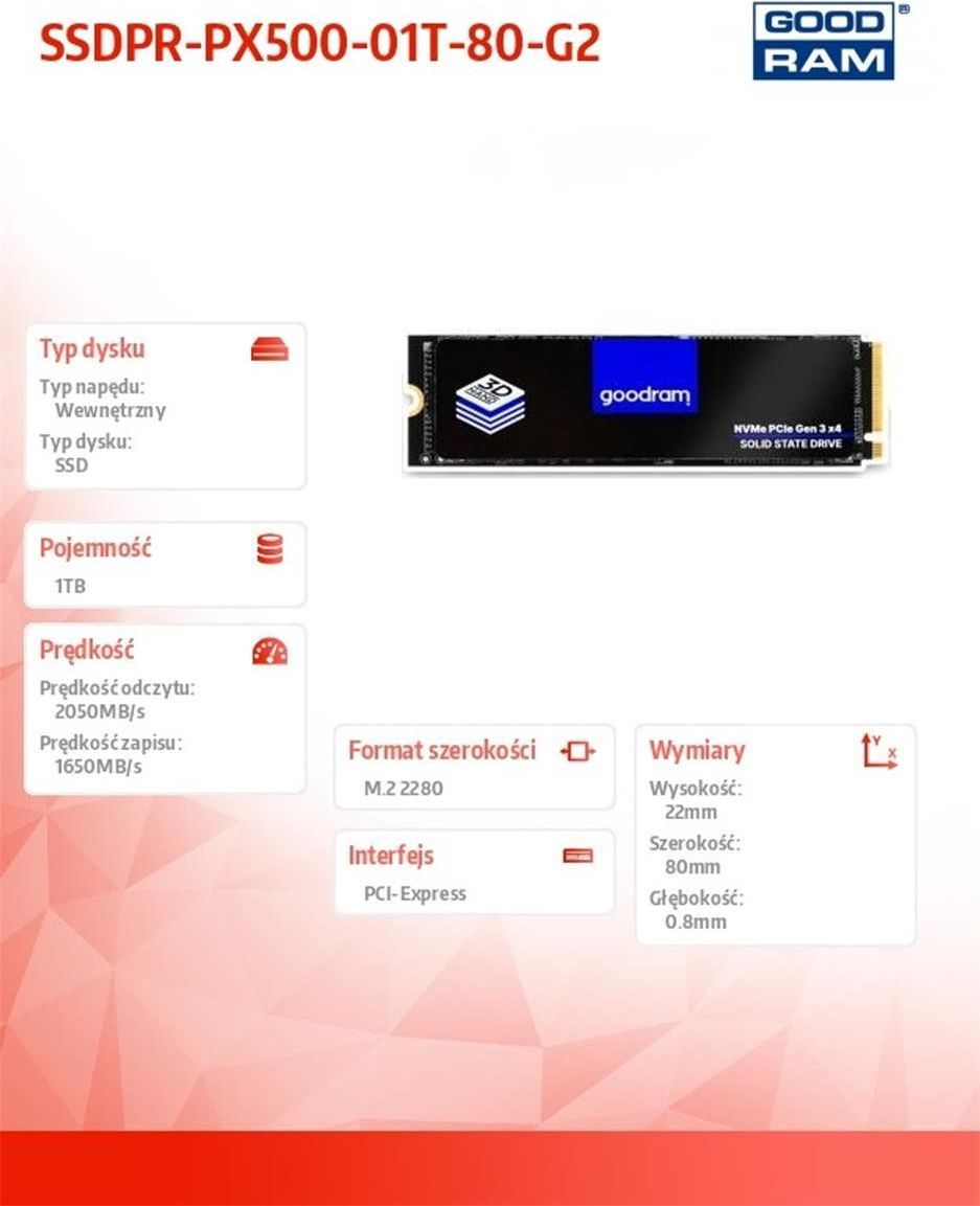 Dysk SSD GOODRAM PX500 Gen2 1TB M.2 (SSDPR-PX500-01T-80-G2) - Opinie i ...