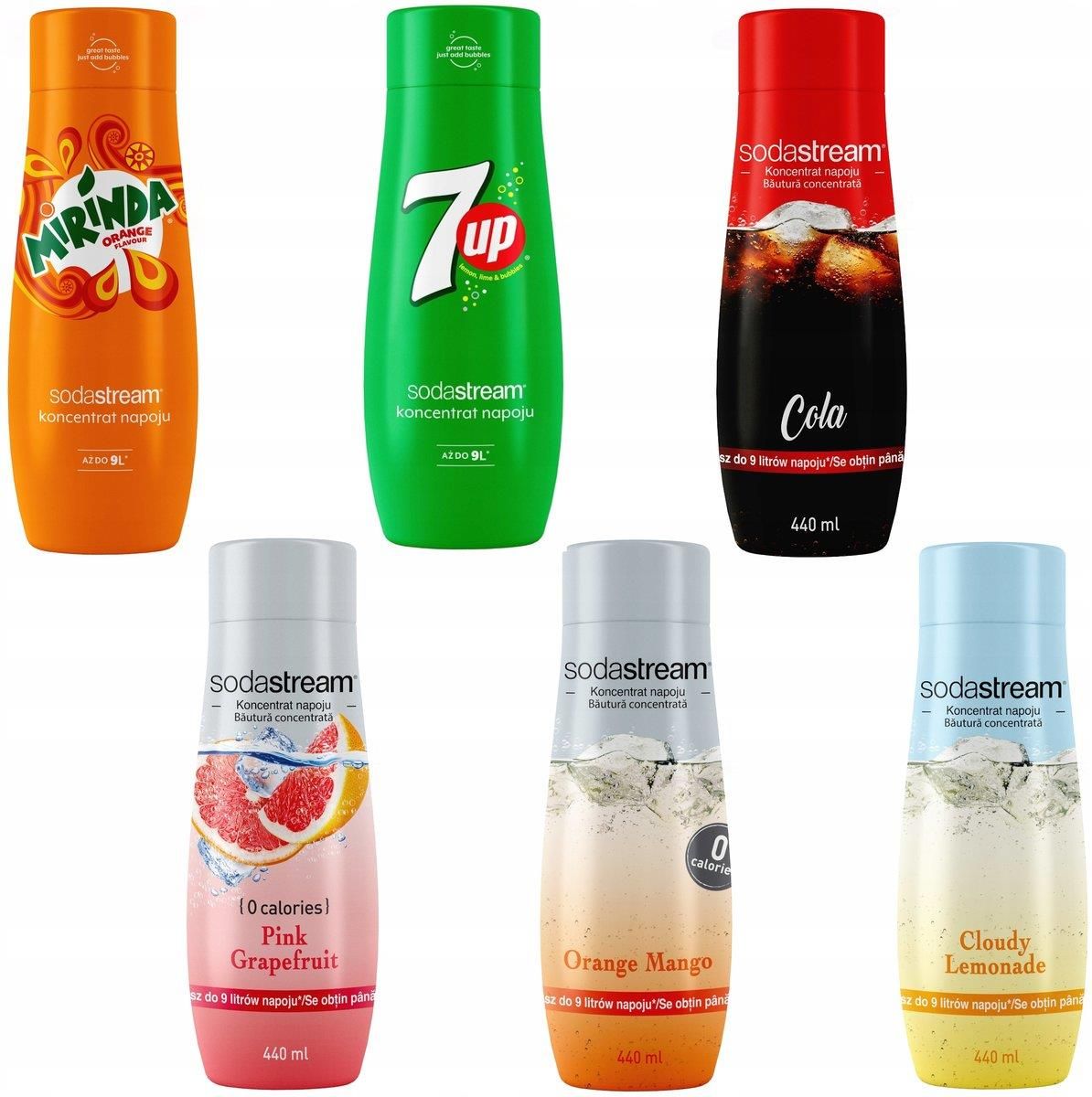 Sodastream Zestaw 6 koncentratów Mirinda+7UP+Cola+Grapefruit+Orange ...