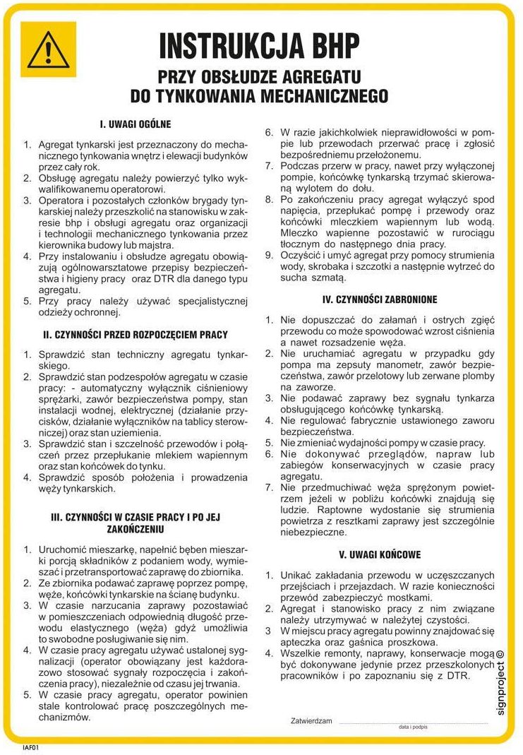 Iaf01 Instrukcja Bhp Przy Tynkowaniu Mechanicznym I Obsłudze Agregatu Tynkarskiego, Fn - Folia ...
