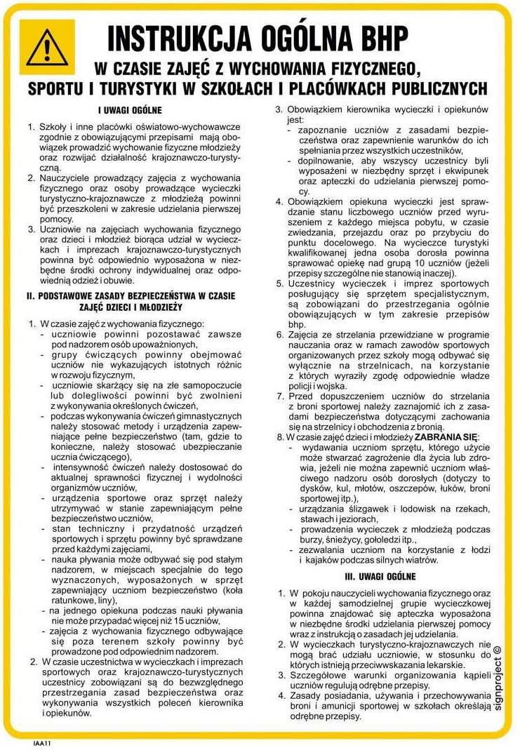 Iaa11 Instrukcja Ogólna Bhp W Czasie Zajęć Wychowania Fizycznego, Fn - Folia Samoprzylepna ...