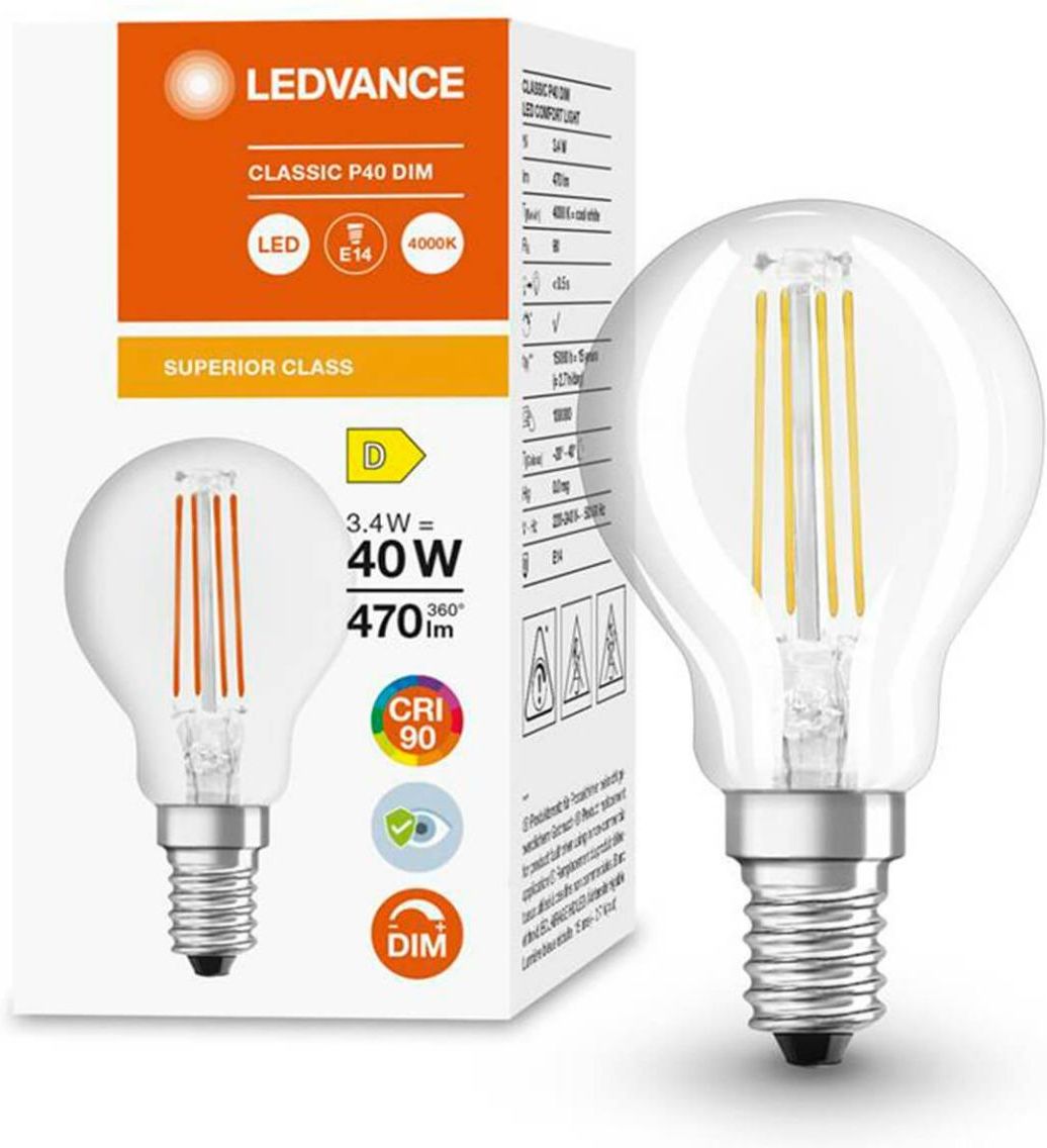 Ledvance Żarówka Led Kulka E14 P45 3,4W 40W 470Lm 4000K Neutralna 300° Cri90 Filament ...