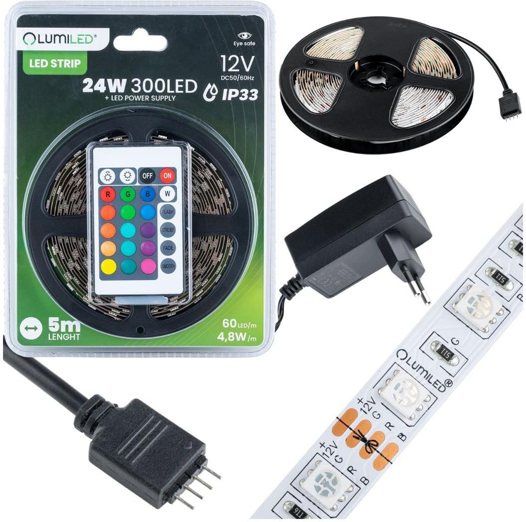 Lumiled Zestaw Taśma Led Pasek 12V 24W 300Led Smd 5050 Rgb 8Mm 5M ...
