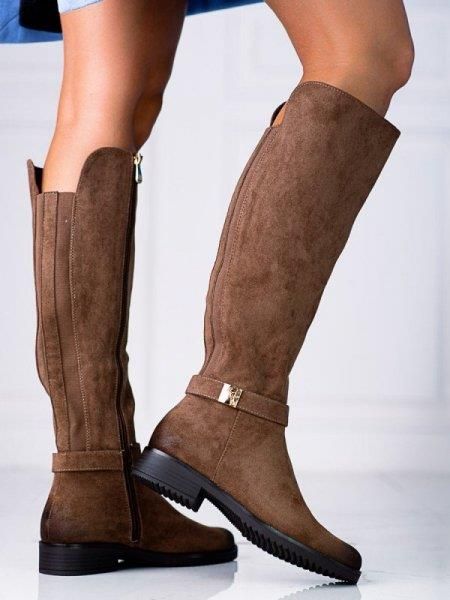 Wygodne kozaki damskie Vinceza z zamszu ekologicznego brązowe - Ceny i ...