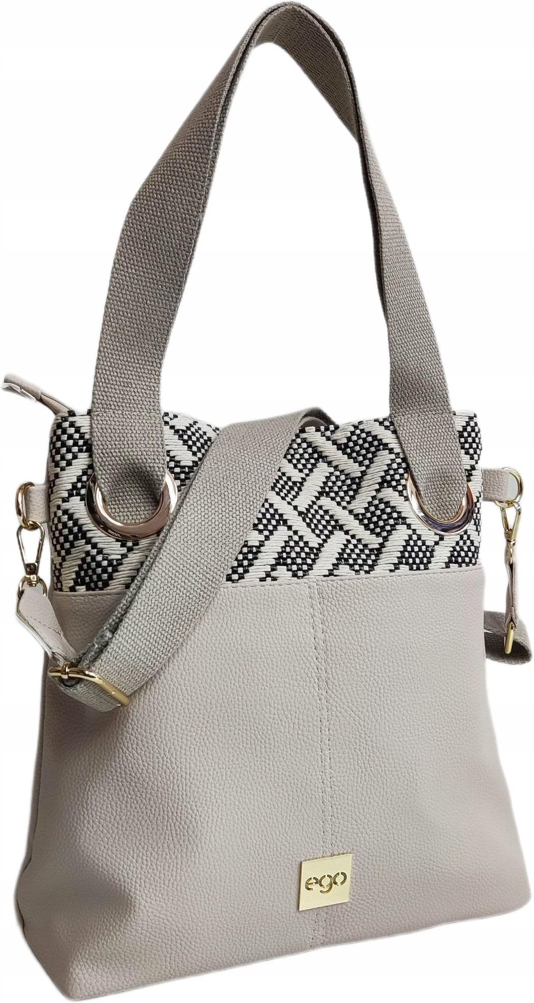 Torebka shopperka Ego torba na ramie beżowa czarna - Ceny i opinie ...