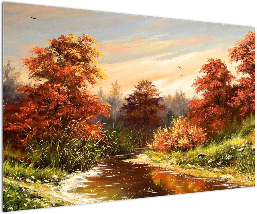 Domali Obraz Rzeki W Jesiennym Krajobrazie Obraz Olejny Jednoczęściowy ...