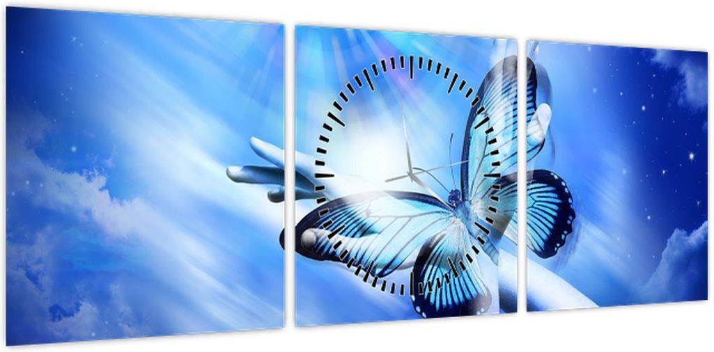 Domali Obraz Motyl, symbol nadziei (z zegarem), tryptyk 90x30 cm z ...