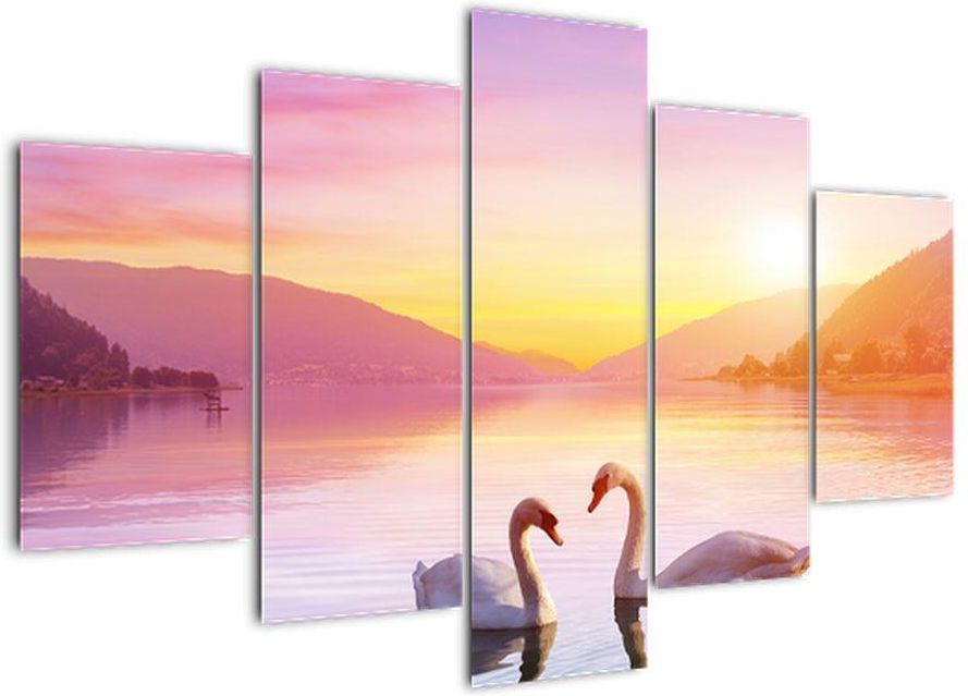 Domali Obraz zakochanych łabędzi, pięcioczęściowy 150x105 cm (92726 ...