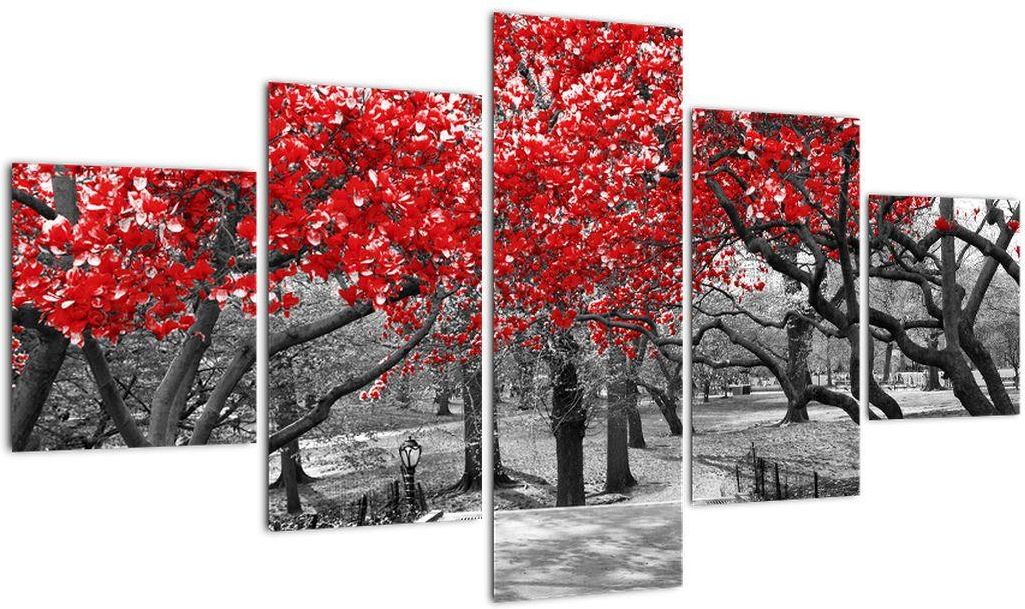 Domali Obraz Czerwone drzewa, Central Park, New York, pięcioczęściowy ...