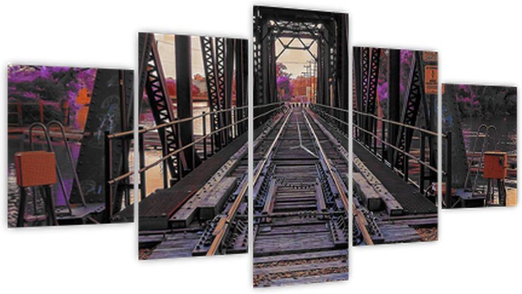 Domali Obraz mostu kolejowego (z zegarem), pięcioczęściowy 150x80 cm z ...