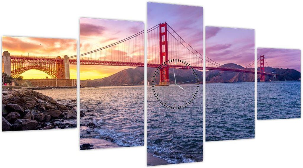 Domali Obraz mostu z zachodem słońca (z zegarem), pięcioczęściowy ...