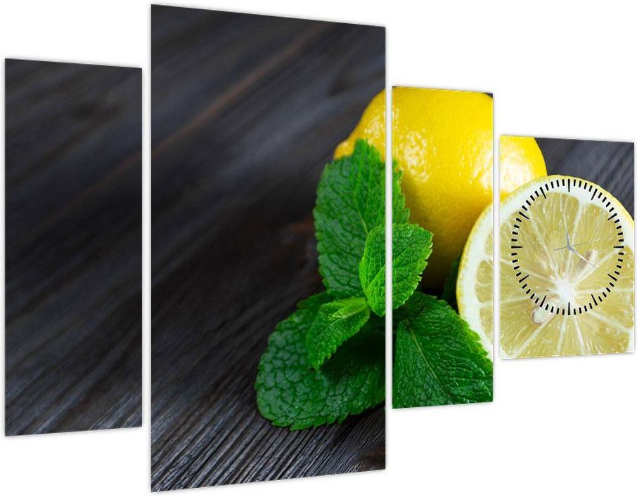 Domali Obraz cytryn i mięty na stole (z zegarem), czteroczęściowy ...
