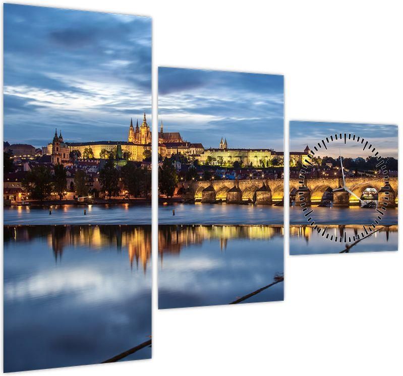 Domali Obraz Zamku Praskiego i Mostu Karola (z zegarem), tryptyk 90x70 ...