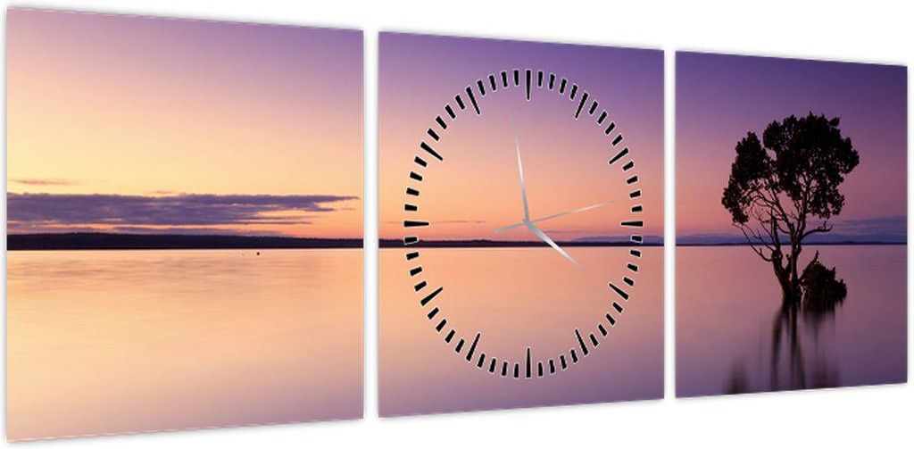 Domali Obraz powierzchni wody o wschodzie słońca (z zegarem), tryptyk ...