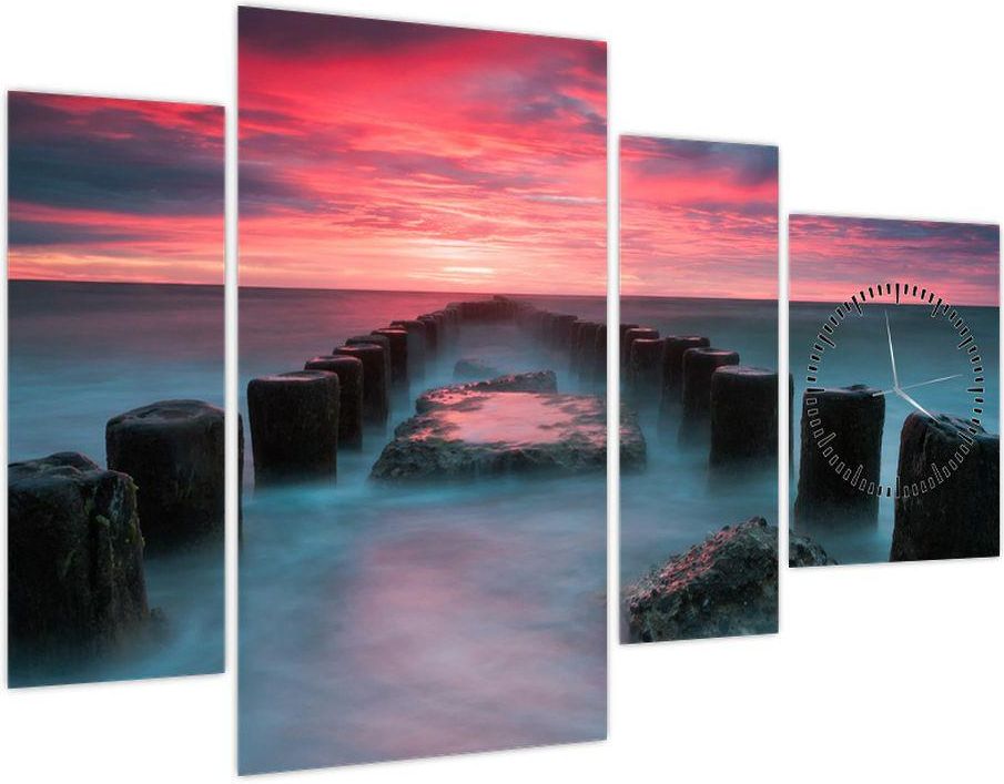 Domali Obraz Skały w morzu (z zegarem), czteroczęściowy 110x75 cm z ...