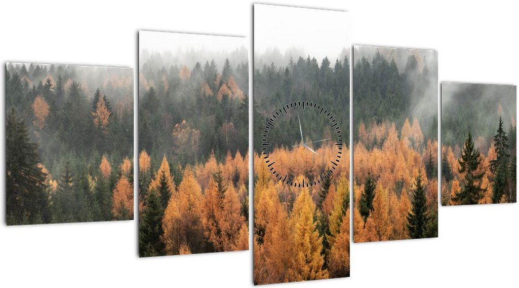 Domali Obraz Jesienny las (z zegarem), pięcioczęściowy 150x80 cm z ...