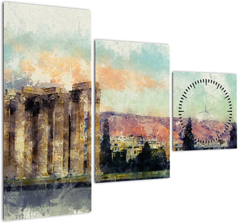Domali Obraz Akropol, Ateny, Grecja (z zegarem), tryptyk 90x70 cm z ...