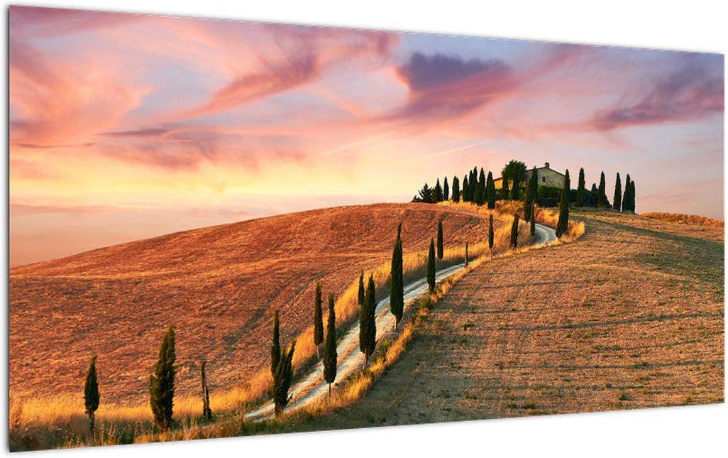Domali Obraz na szkle Dom na wzgórzu, Toskania, Włochy, jednoczęściowy ...
