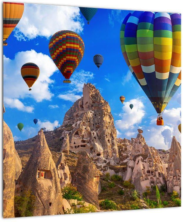 Domali Obraz na szkle Balony na ogrzane powietrze, Kapadocja, Turcja., jednoczęściowy 40x40 cm ...