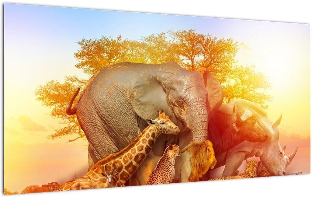 Domali Obraz na szkle zwierząt afrykańskich, jednoczęściowy 100x50 cm ...