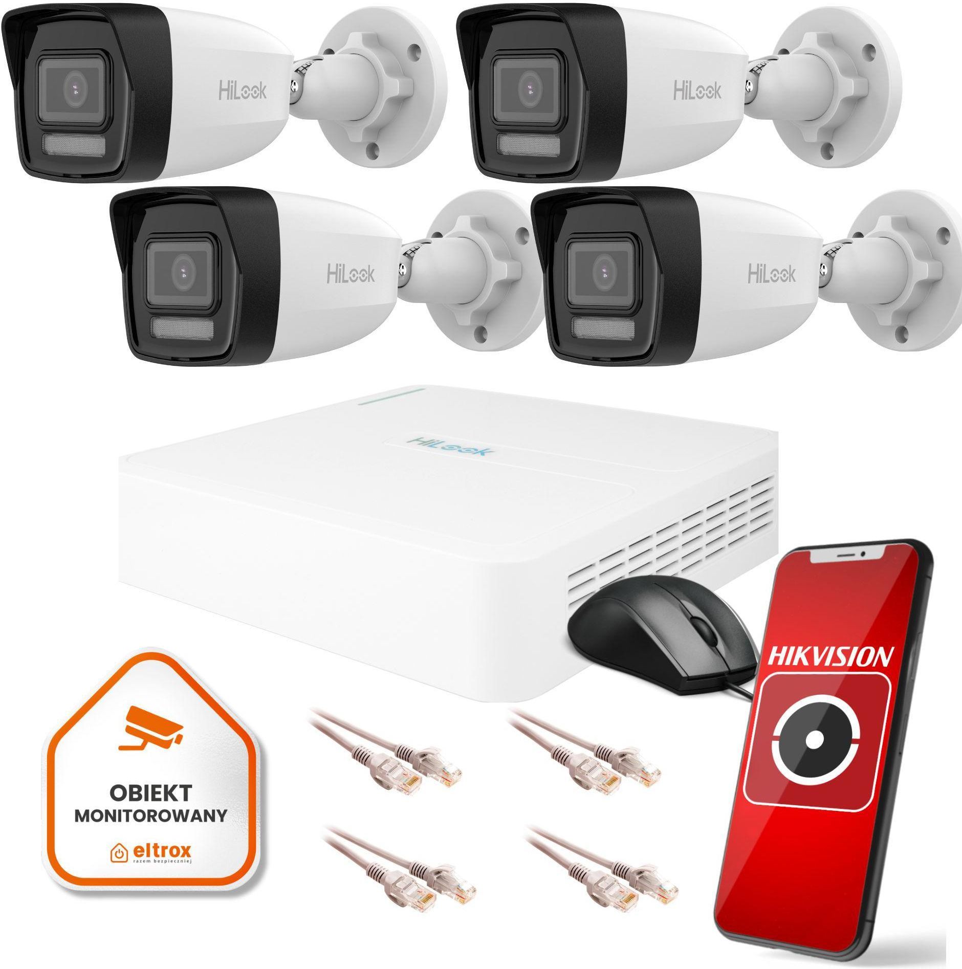 Zestaw do monitoringu Zestaw monitoringu Hilook 4 kamer IP IPCAM-B4 ...
