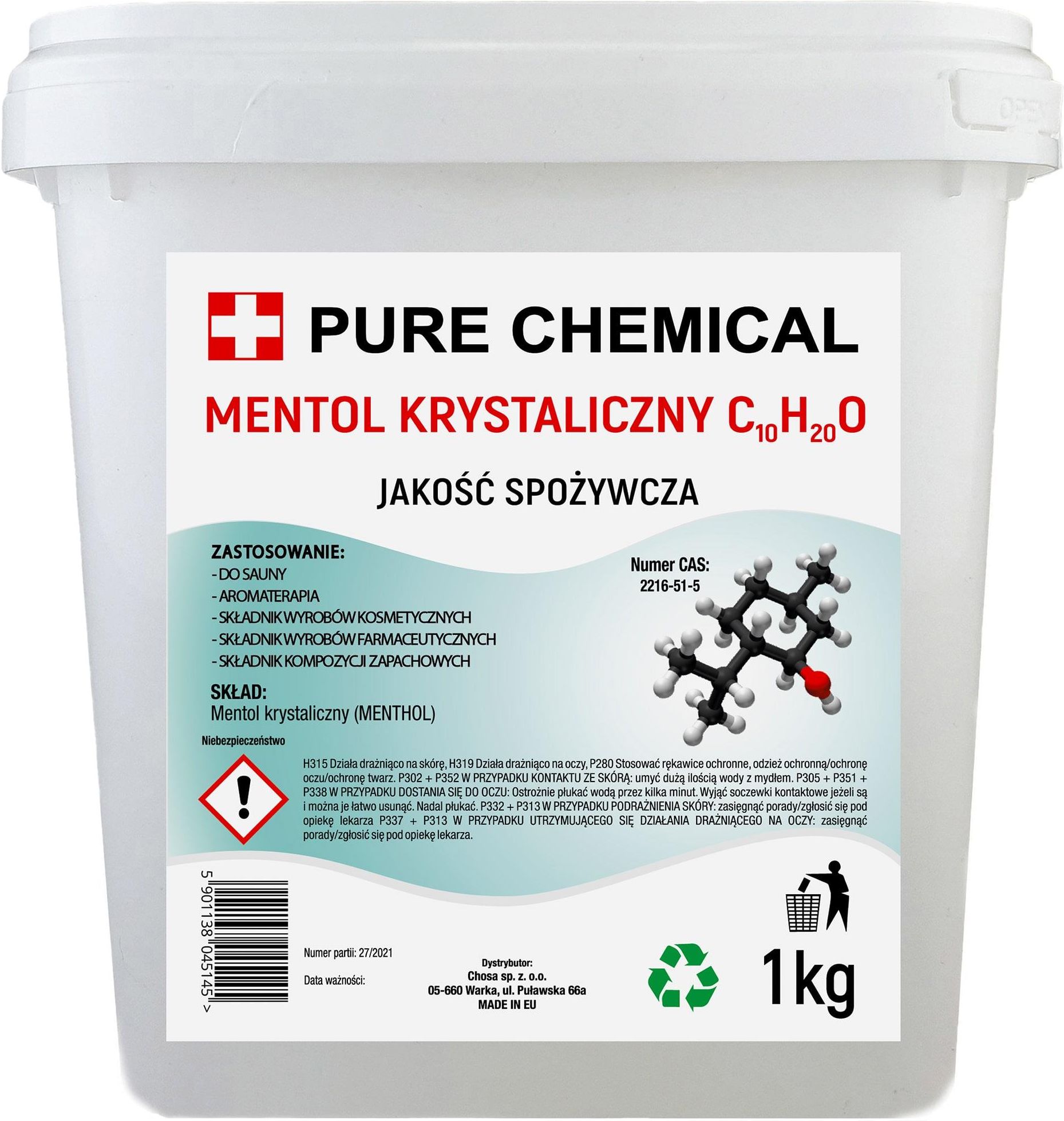 MENTOL - Kryształki mentolu Wiaderko 1kg PURECHEMICAL - Opinie i ...