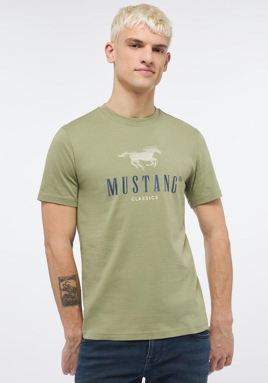 MUSTANG ALEX C PRINT MĘSKI T-SHIRT KOSZULKA LOGO NADRUK OIL GREEN ...
