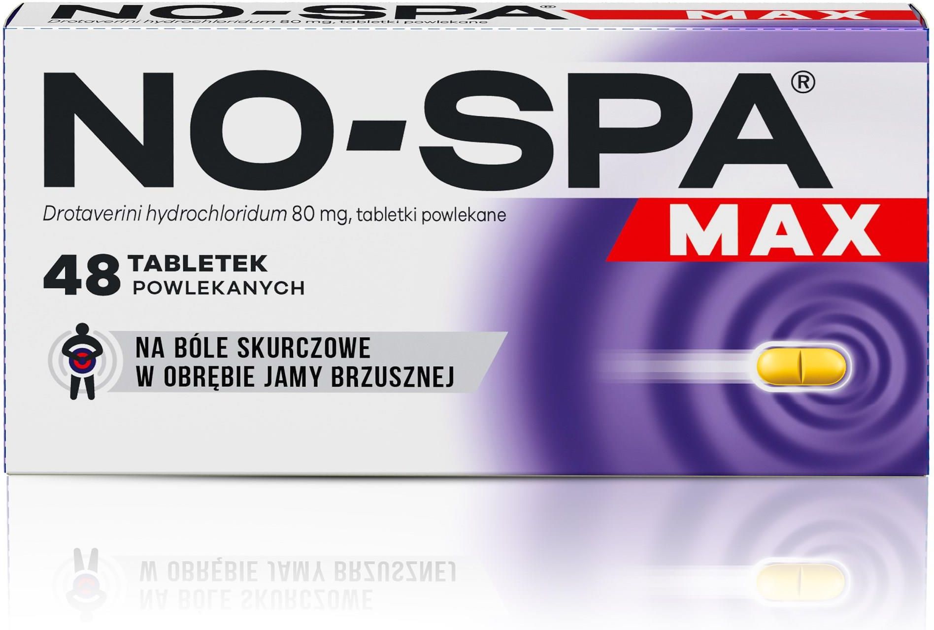 No Spa Max 80 Mg Tabletki Powlekane Na Różne Bóle Brzucha 48 Szt ...